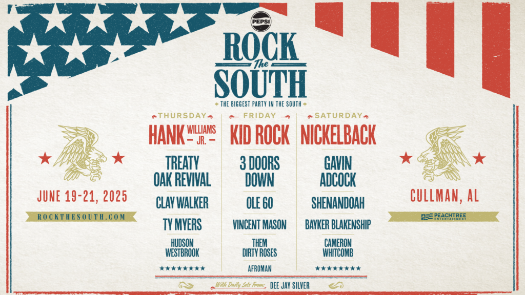 Kid Rock, Nickelback, Hank Williams Jr. To headline Rock the South 2025 ...