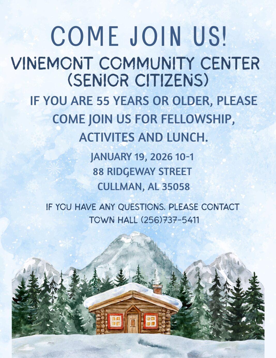 Vinemont monthly senior events continue Jan. 19 - The Cullman Tribune